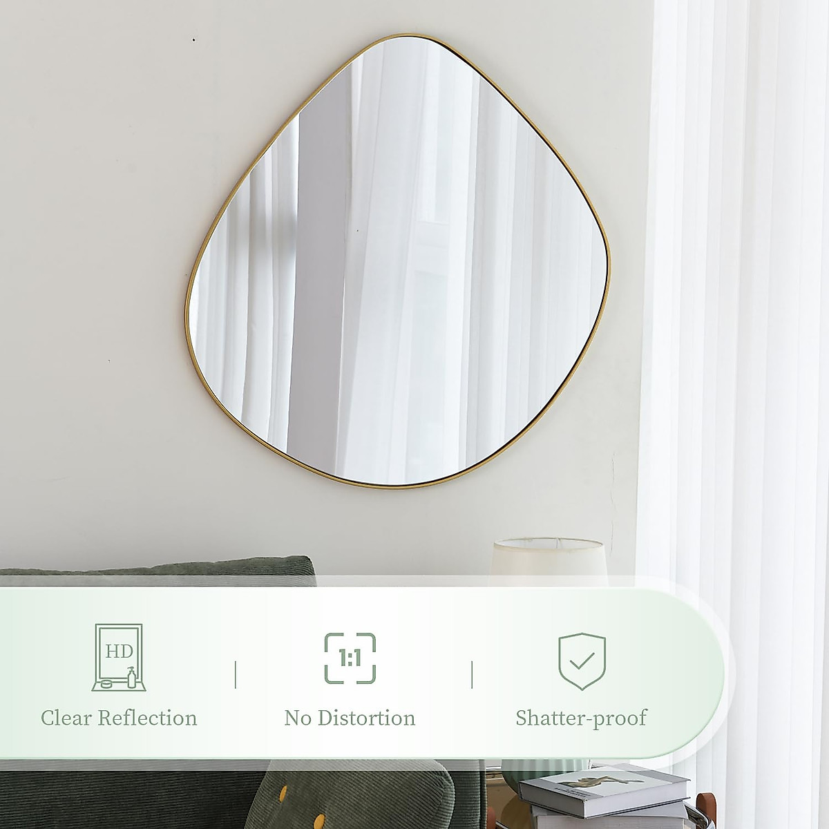 BIKARSOUL Irregular Wall Mirror Metal Gold Framed Wall Mirror for Living Room Bedroom Bathroom Entryway Wall Decor 31.5"*32" BKS002Gold