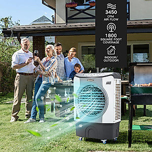 COSTWAY Evaporative Air Cooler, 3450 CFM Swamp Cooler with 100°Oscillation, 210W Cooling Fan, 3 Speeds & 3 Modes Cools up to 1800 Sq. ft, AC Unit with 4 Universal Casters for Indoor & Outdoor