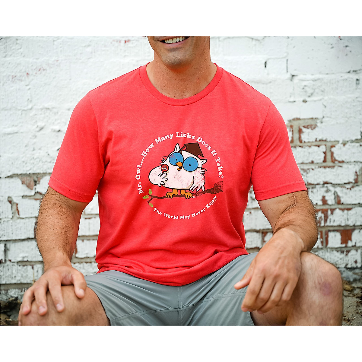 New Tootsie Pop® Mr. Owl Unisex Tee | Iconic Mr. Owl | Tootsie Shirt | Vintage Candy Shirt, Unisex, Medium Heather Red