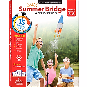 Summer Bridge Activities 5th to 6th Grade Workbooks, Math, Reading Comprehension, Writing, Science, Social Studies, Fitness Summer Learning, 6th Grade Workbooks All Subjects With Flash Cards