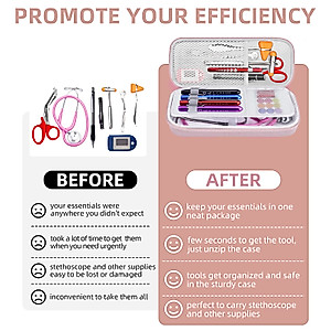 HESPLUS Stethoscope Case for MDF Acoustica/MD One, 3M Littmann Classic III/Lightweight II S.E/Cardiology IV Diagnostic/CORE Digital Stethoscopes, Includes Mesh Pocket for Nurse Accessories - Pink