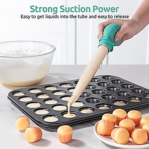 U-Taste 1.5oz Angled Turkey Baster - 228.2℉ Heat Resistant Food Grade Tritan and Silicone Large Octopus Bulb Baster Set with Cleaning Brush for Cooking Basting Meat Poultry Beef Chicken (Aqua Sky)