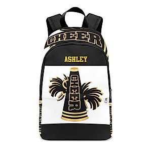 Urcustom Personalized Name Cheerleader Megaphone Cheer Black Backpack Unisex Bookbag for Boy Girl Travel Daypack Bag Purse 17.7 IN