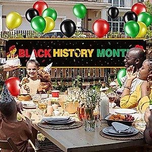 38 Pieces Black History Month Banner Balloons Decorations Set,Large Fabric African American Fence Yard Garage Banner with 36 Pieces Balloons for Black History Month National Holiday Party Decorations