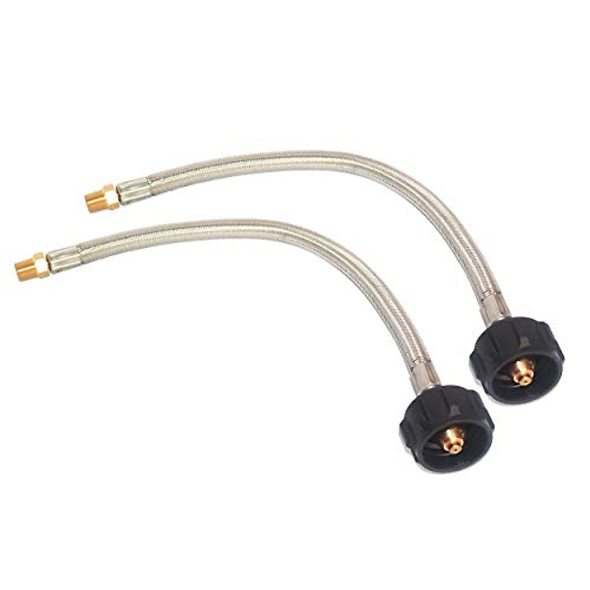 Bbqzone Propane Hoses and Fittings rv Quick Connect, 12-inch Stainless Braided RV Propane Hose Connector, Type 1 Tank Connection, 1/4 Male NPT, 2-Pack
