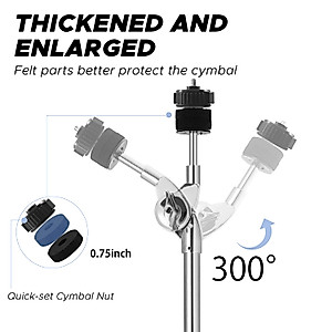 Starfavor Straight Cymbal Stand Double Braced Support Adjustable Height 22"-49", Heavy Duty Double Braced Legs with Non-Slip Rubber Feet for Sturdiness(ST 800)
