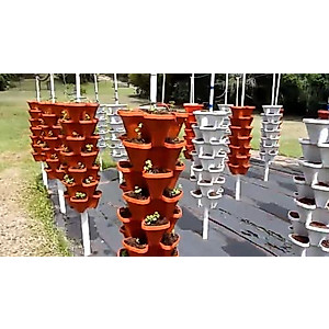 Tectsia Strawberry Vertical Planter Tower Garden, 5 Tiered Planter Stackable Herb Garden Planter with Movable Casters and Bottom Saucer Indoor and Outdoor - Terra Cotta