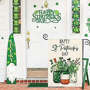AVOIN colorlife Happy St Patricks Day Lucky Shamrock Garden Flag 12x18 Inch Double Sided, 17 March Mason Jar Yard Outdoor Flag