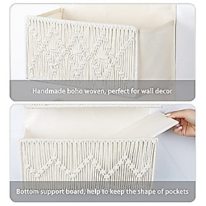 Zeesa Over The Door Organizer Boho Hanging Storage Behind Door Organizer Wall Mount with 3 Large Woven Pockets, for Home, Bedroom, Dorm, Nursery, Diamond Macrame