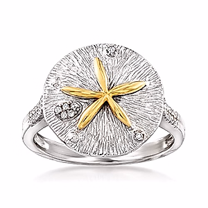 Ross-Simons 0.10 ct. t.w. Diamond Sand Dollar Ring in Sterling Silver With 14kt Yellow Gold. Size 7