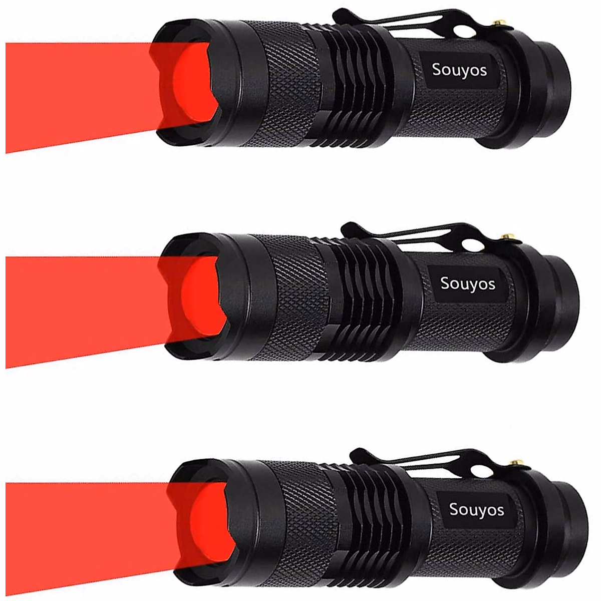 3 Pack Red Light Flashlight,3 Modes Red Led Flashlight,Zoomable Long Range Red Hunting Light Red Flashlight Torch with Clip for Hunting,Detector,Night Observation, Night Detecting-Black House