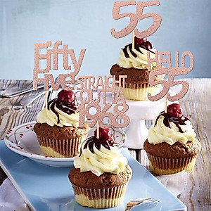 36PCS 60th Birthday Cupcake Toppers Glitter Sixty Hello 60 Straight Outta 1963 Cupcake Picks for Cheers to 60 Birthday Wedding Anniversary Party Cake Decoration Supplies Rose Gold