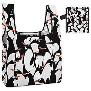 Penguins Pattern Printed Reusable Grocery Bag with Handle Foldable Shopping Tote Bags Portable for Supermarket Camping