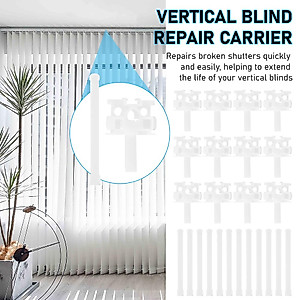 UXELY 12pcs/Set Vertical Blind Repair Carrier with Straps, Universal Vertical Blinds Repair Kit with Stem, Replacement Parts Vertical Blinds Curtain Accessories, No Drilling(White)