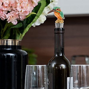 Cabilock Bird Wine Bottle Stopper Zinc Alloy Metal Wine Bottle Stopper with Ceramic Kingfisher Bird Figurine Metal Vacum Wine Stopper Wine Glass Corks Patry Favor Gift Golden
