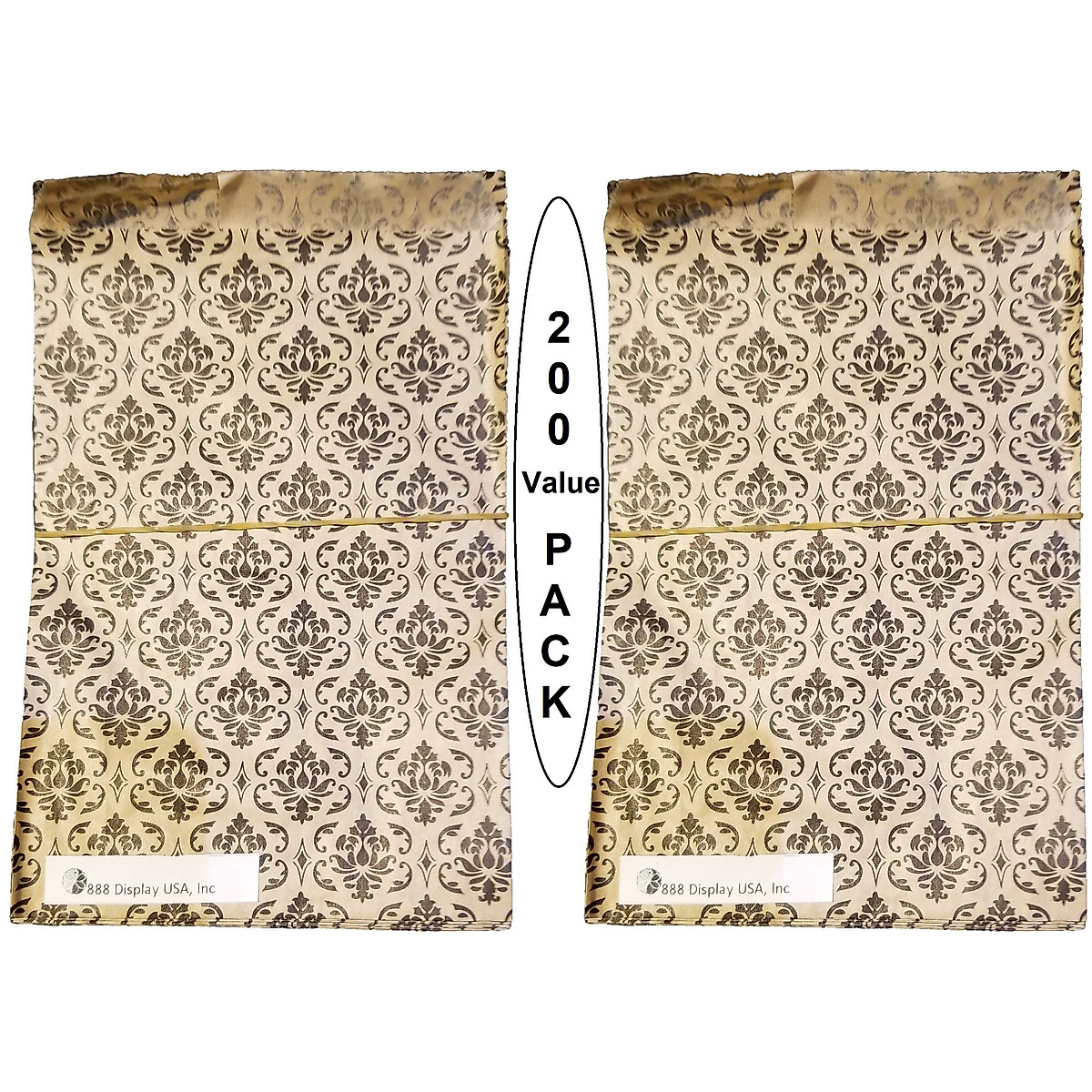 200 pcs Damask Paper Gift Bags Shopping Sales Tote Bags Brown with Black Damask Design (8 1/2" x 11") by 888 Display USA