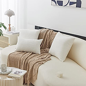 Home Brilliant Pillow Covers 18x18 Striped Corduroy Velvet Cushion Covers Set of 2 Baby Square Decorative Pillowcase, 18 x 18 inch, Creamy White