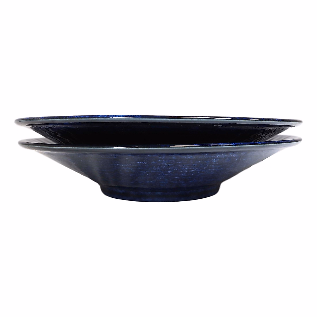 Ebros Gift Made In Japan Radiant Solar Flair Reduction Technique Pottery Glazed Ceramic Shallow Bowls Pack Of 2 Japanese Bowl Set 24oz 11.5"Dia Zen Asian Fine Dining Dinnerware Deep Plates (Blue)