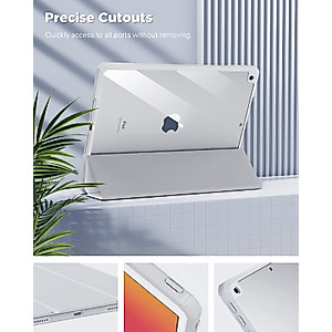TiMOVO Case for iPad 9th Generation 2021, 10.2 inch iPad Case with Pencil Holder, Smart Stand Protective Clear Case Cover for iPad Case 9th/8th/7th (2021/2020/2019), Light Gray