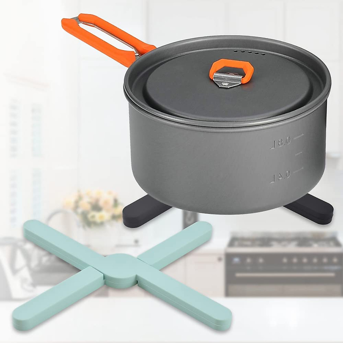 Newk Non-Slip Foldable Silicone Trivets for Hot Dishes, 2 Packs Eco Expanding Silicone Pot Holder, Hot Pad, Collapsible Cross Design