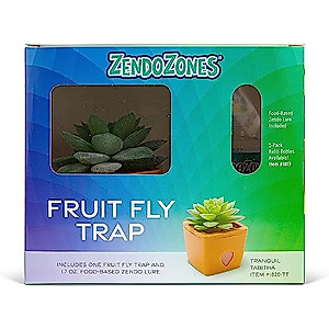 ZendoZones Fruit Fly Trap with Zendo Lure, Tranquil Tabitha with Plastic, terracotta Base, Refillable and Reusable, Long-Lasting