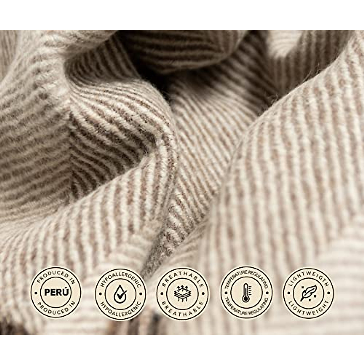 KHUSCO | 100% Alpaca Throw Blanket Serenity | 71" L x 51" W | Warm Peruvian Cozy, Lightweight for Home and Travel | Sand.