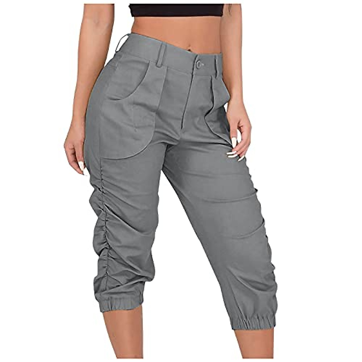 fold Over Yoga Pant Harem Pants Women high Waist Pull on Pants Women Plus Size Cargo Capri Womens Comfy Clothes Womens Elastic Waist Capris for Women Plus Size
