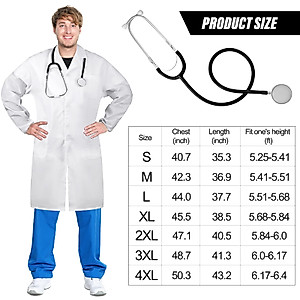 Women Men Doctor Costume Lab Coat Set Halloween White Lab Coat Scientist Coat and Dual Head Stethoscope Adults Unisex(X-Large)