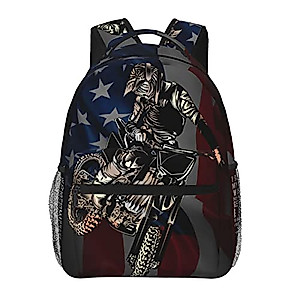 FuriTou Motocross Dirt Bike American Flag Backpack Motorcycle Biker Double Shoulder Bag Laptop Bagpack for Men Women Bookbag for Work Camping Travel