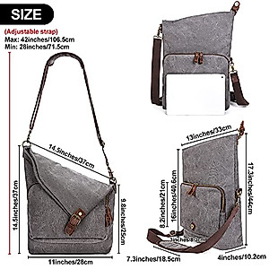 AmHoo Canvas Crossbody Bag for Women Genuine Leather Messenger Purse Handbags Shoulder Bag Hobo Totes Gray