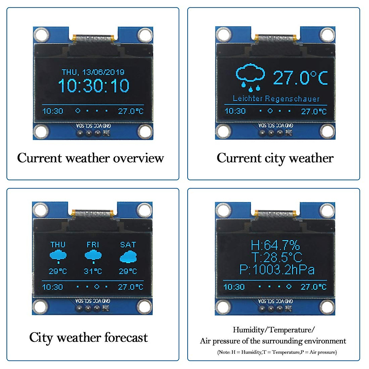KeeYees WiFi ESP8266 Weather Station Kit for IoT with Tutorial, GY-BME280 Temperature Humidity Atmospheric Pressure Sensor + 1.3" OLED IIC LCD Display + 2 Set Jumper wire