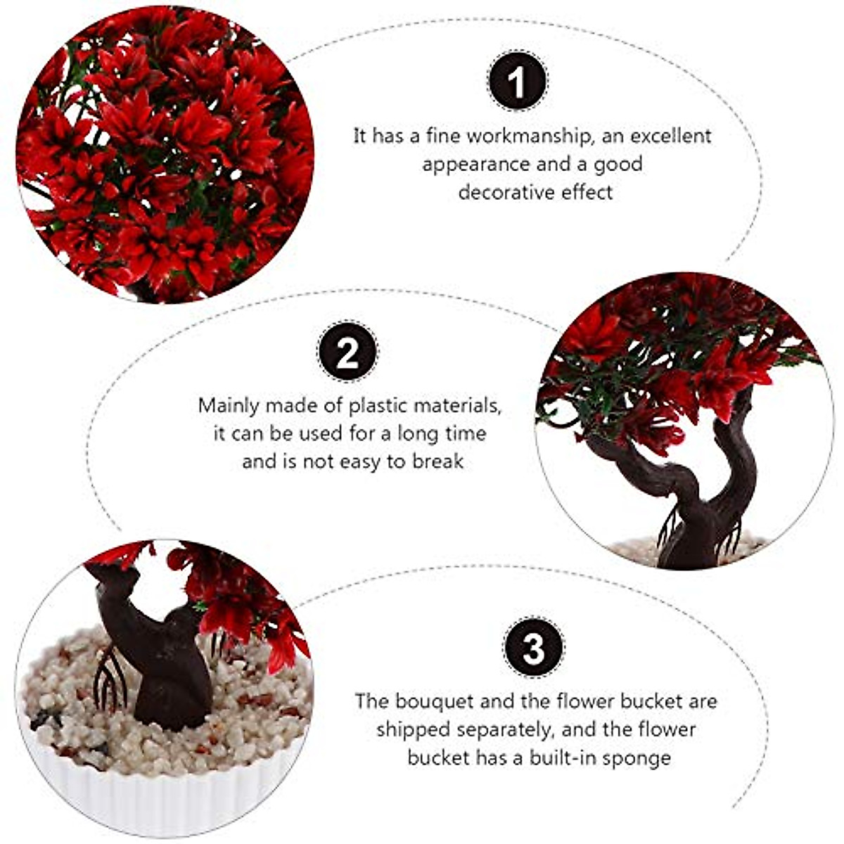 Happyyami Artificial Bonsai Tree, 1 Pcs Red, Plastic, 220g