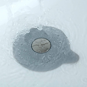 SlipX Solutions Gray Drain Stopper Fits Over Drains to Prevent Leaks (Covers Standard Tub & Sink Drains, Silicone & Stainless Steel)