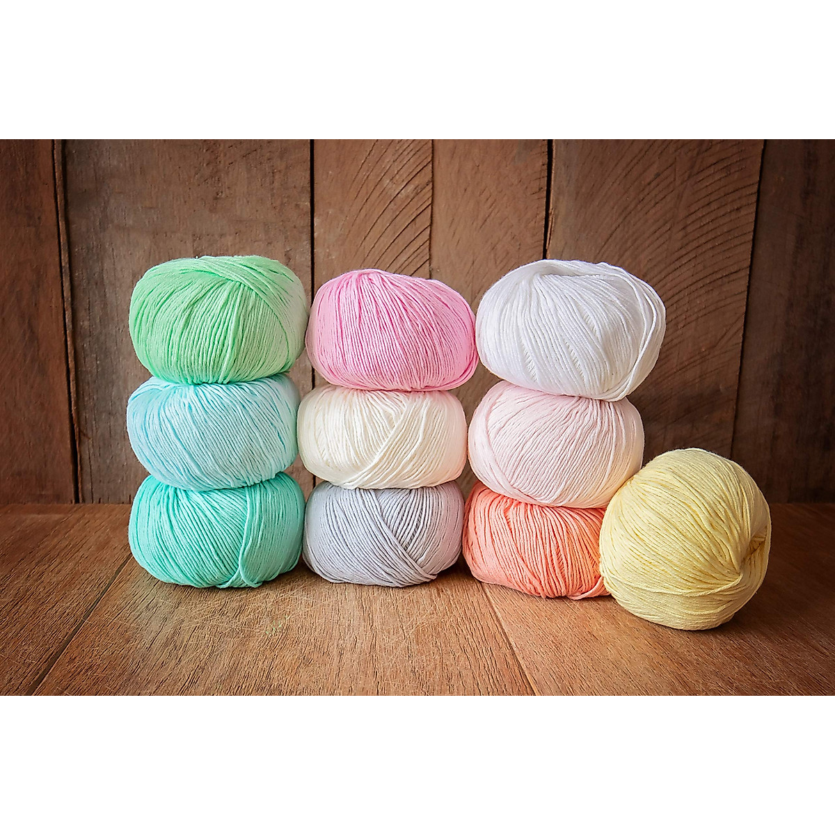 Studio Sam Pure Cotton Yarn Set for Knitting and Crochet. Pack of 10 Skeins, Total 1850 Yards. Fine Yarn for Baby Blankets, Clothes and Amigurumi. Pastel Dreams Collection.