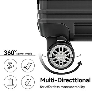 Powforlife Luggage Sets 3 Piece ABS Luggage Lightweight Suitcase Sets Double Spinner Wheels TSA Lock,Black,3 Piece Set (20/24/28)