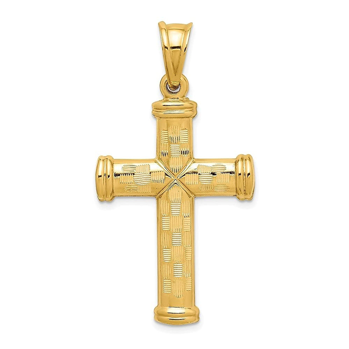 Diamond2Deal 14K Yellow Gold Hollow Diamond-cut Religious Crucifix Cross Pendant Fine Jewelry for Women