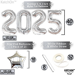 KatchOn, Huge 40 Inch 2025 Balloons Silver - New Years Balloons | Star Balloons, 2025 Silver Balloons for New Years Eve Party Supplies 2025 | Happy New Year Decorations 2025 for New Years Eve Decor