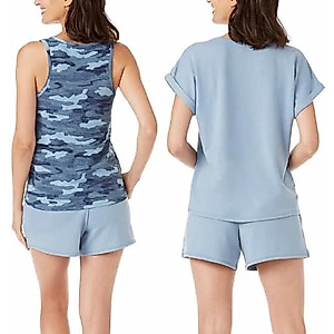 Lucky Brand Women's 3 Piece Pajama Lounge Set, Tee, Tank, & Short (as1, alpha, s, regular, regular, Faded Denim, Small)