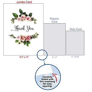 NobleWorks - Beautiful Thank You Card with Envelope (XL 8.25 x 9.75 Inch), Appreciation Greeting Card with Fancy Floral, All Occasion Thank You Notecard - Elegant Flowers J4175ATYG