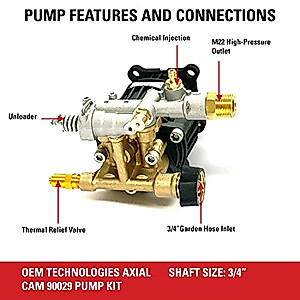 OEM Technologies 90029 Replacement Pressure Washer Pump Kit, 3400 PSI, 2.5 GPM, 3/4" Shaft, Includes Hardware and Siphon Tube, for Residential and Industrial Gas Powered Machines