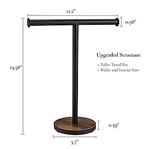 BCOZLUX Towel Holder Stand, Countertop Hand Towel Stand for Bathroom and Kitchen, Free Standing Counter Towel Rack with Weighted Wood Base, Rustic Black and Brown