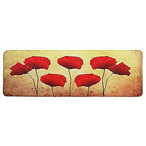 Libaoge Kitchen Mat Rug 1 PCS Red Flowers Under Sunset Runner Rug Anti-Fatigue Comfort Memory Foam Standing Mat Non-Slip Floor Door Mat for Bathroom Bedroom 20x47in