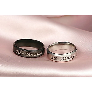 Homxi Promise Rings Engravable Couple Rings Wedding Bands,Stainless Steel Promise Rings Black Silver Ring with 6MM Her Forever His Always Rings Couples Size Women 8 + Men 8