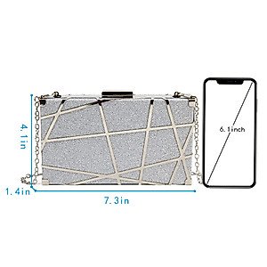 Reberomantic Women Lattice Pattern Metal Handbag Chain Geometric Evening Clutch Purse (Z-Line Silver)