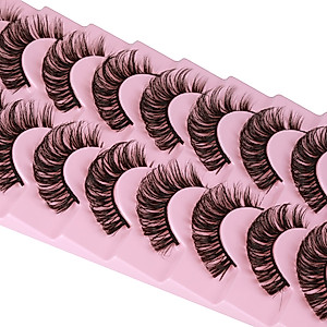 wiwoseo False Eyelashes Russian Strip Lashes Faux Mink Lashes Wispy Fluffy 17MM Fake Eyelashes 10 Pairs Pack