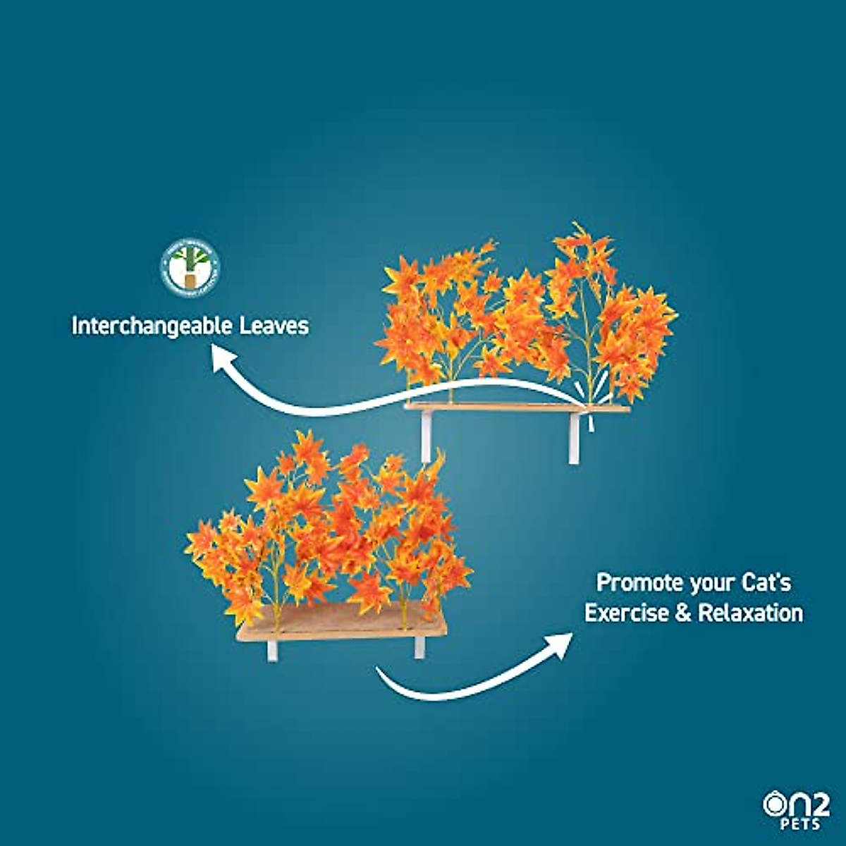 On2Pets Cat Shelves Wall-Mounted Cat Trees Cat Furniture for Climbing, Playing and Relaxing, Set of 2, Indoor Cat Shelf Made in USA… (Orange Blaze, Rectangle)