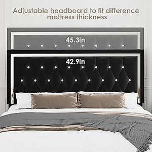 HITHOS Queen Size Bed Frame with 4 Storage Drawers and Adjustable Headboard, Modern Upholstered Platform Bed with Wood Slat Support, Diamond Button Tufted Design, No Box Spring Needed (Black, Queen)