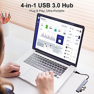 USB C to USB Hub 4 Ports 5Gbps, Aluminum USB C Adapter with 4 USB 3.0 Ports for Mac Mini, MacBook Pro/Air, Samsung S9/S8, iPad Pro, XPS, Dell, Chromebook, and More