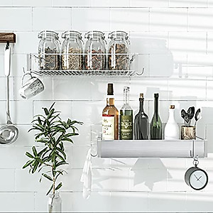 Roseyat Bathroom Adhesive Shower Caddy Basket Shelf with Hooks, No Drilling Removable Bathroom Shelf Organizer,Stainless Steel Rustproof Shower Rack for Shampoo Storage, Sponge Holder-Silver