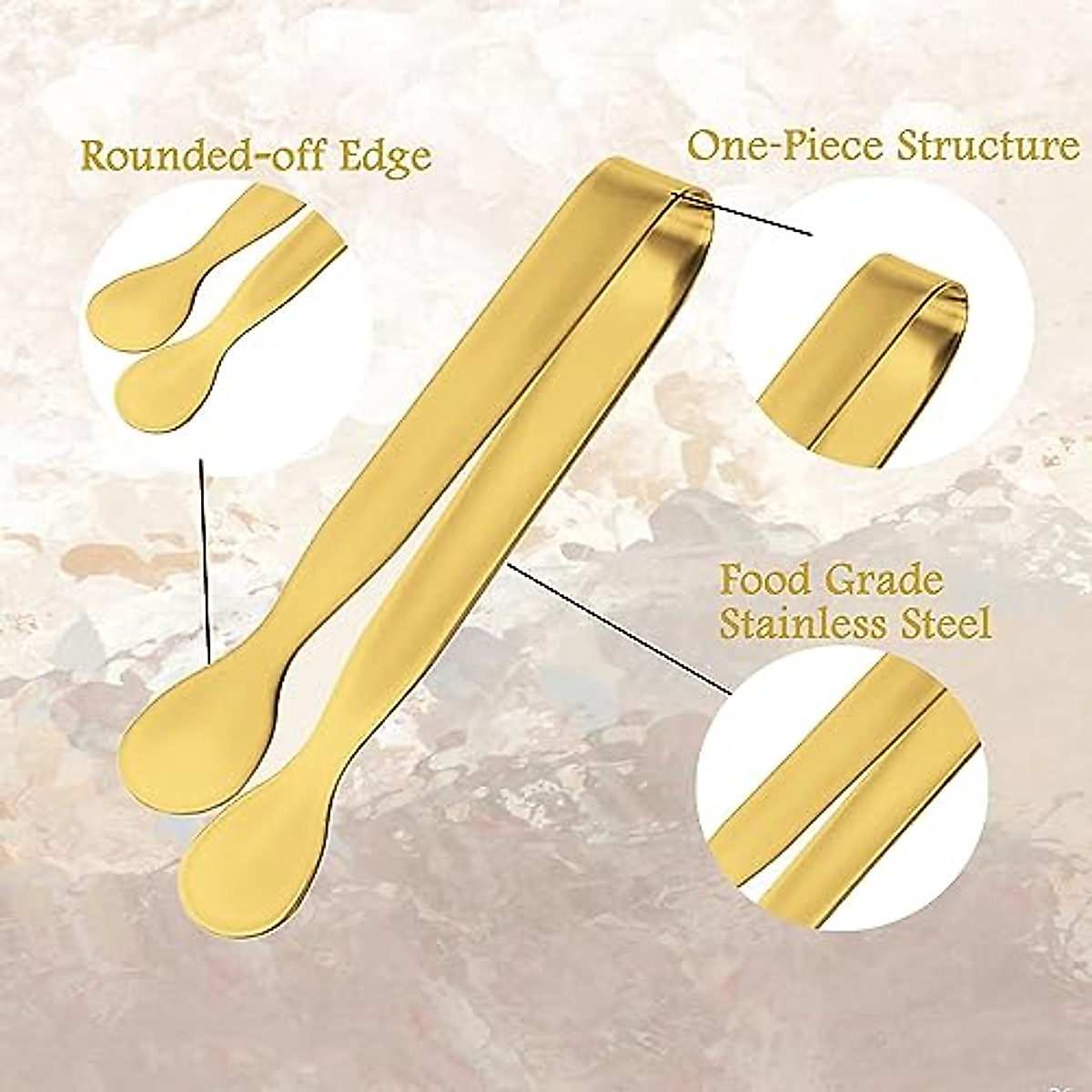 6 Pack 4.3" Sugar Cube Ice Tongs, Stainless Steel Mini Appetizers Serving Tongs for Buffets, Coffee Bar, Tea Party and Desserts Banquet (Gold)